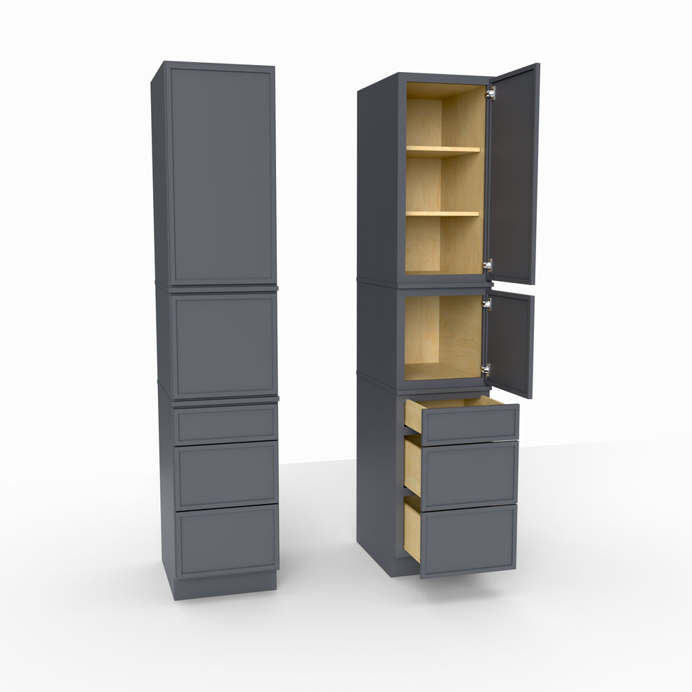 Slim Frame Shaker Modular Tall Pantry Utility Cabinet 24" D Three Draw ...